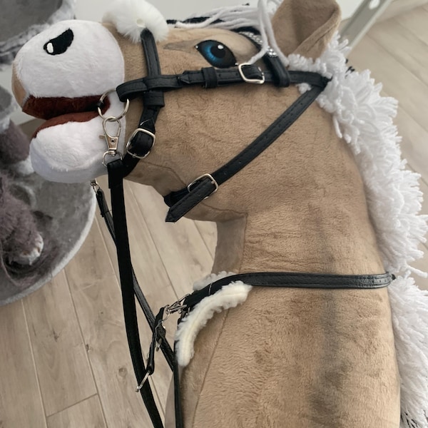 Snaffle Bridle With Fur for Hobby Horse, Single Bridle + Reins for a ...