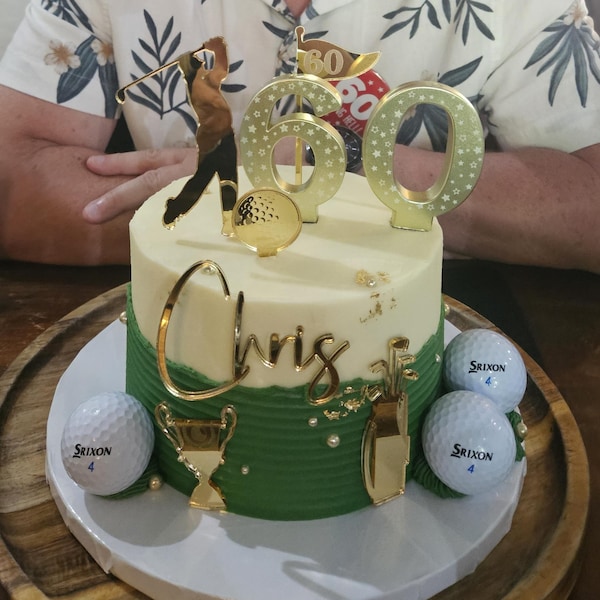 Golf Cake Charm Set - Golf Cake Toppers-gold Acrylic-golfer Cake Topper ...