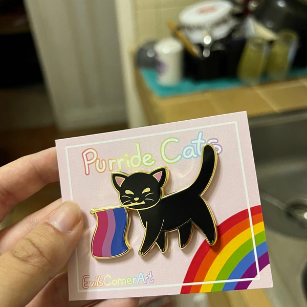 PREORDER Bisexual Pride Flag Cat Hard Enamel Pin | Lapel Pin | Bi Flag ...