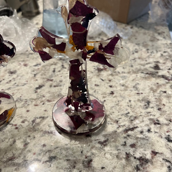 Funeral Flower Petal Memorial Cross Epoxy Memorial Flower Keepsake ...