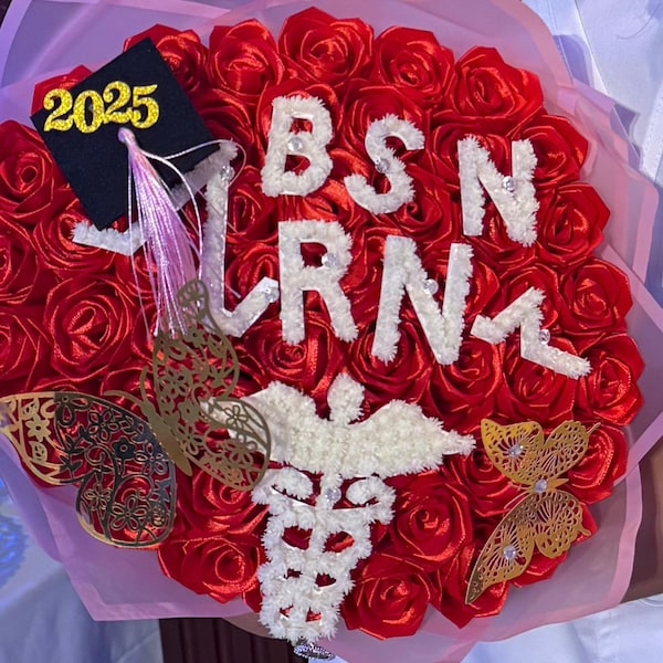 Graduation Ramo Buchon With Teddy Bear, Eternal Rose Bouquet, Handmade Fake Flower, Ever Lasting ...