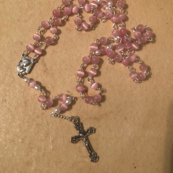 Pink Rosary, Silver Metal Rosary, Pink Prayer Beads, Ladies Rosary, Girls Rosary, Womens Rosary ...
