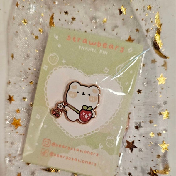 Strawberry Bear Hard Enamel Pin | Kawaii Enamel Pin | Cute Enamel Pin ...