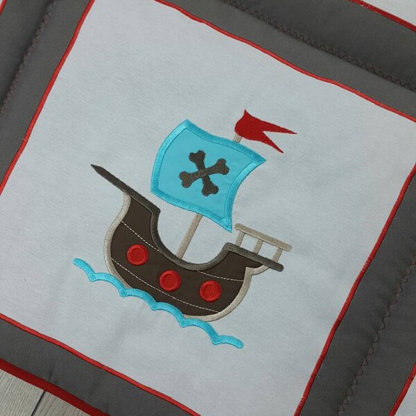 Pirate Ship Applique Design. Pirate Ship Embroidery Design. Pirate ...