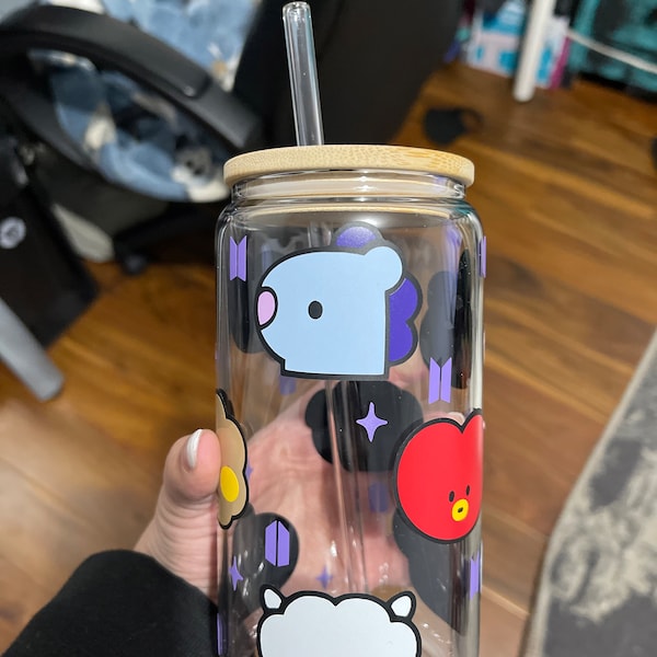 BTS Iced Coffee Glass | BT21 Minini Heads Beer Can Glass | BTS BT21 ...
