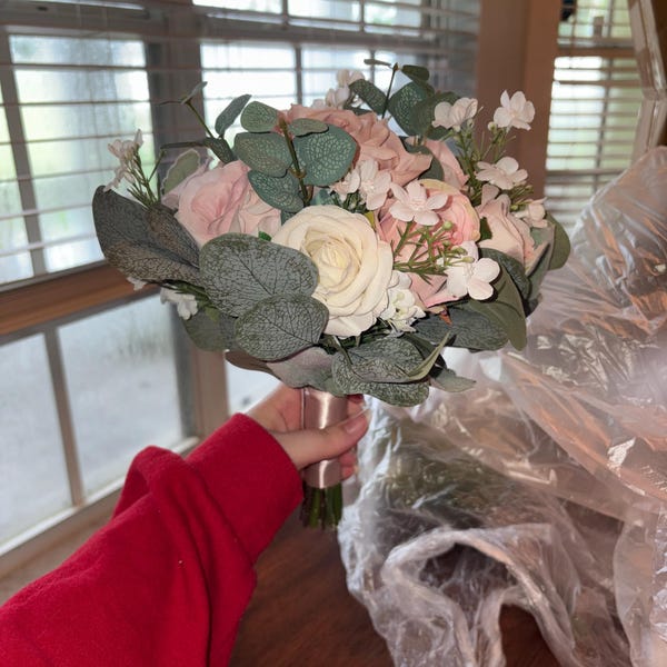 Dusty Pink Bridal Bouquet, Classic Wedding Rose Bouquet, Rustic Boho ...
