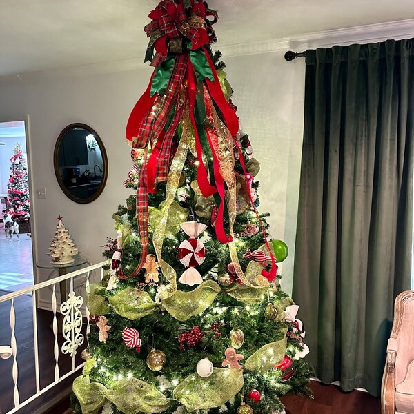 The Georgia XXL Red, Green, & Gold Plaid Christmas Tree Topper Bow ...