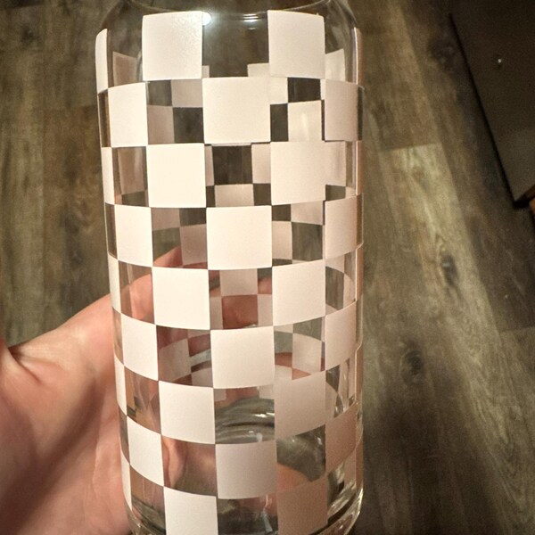 Retro Checkered Iced Coffee Glass Cup,aesthetic Checkered Glass,groovy ...