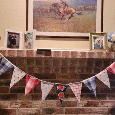 Blue Gingham Party Banner, Bunting, Pennant Flags, Vintage Style ...