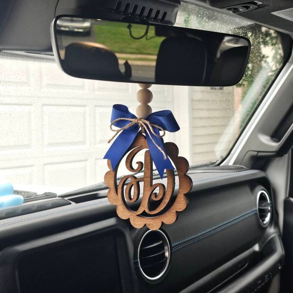 Car Mirror Charm, Car Mirror Monogram, Monogram for Car, Beaded Mirror ...