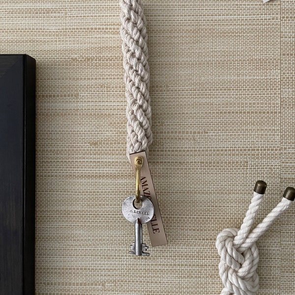 Rope Bell Pull W/ 2 Brass Shackles & Ring - Braided Knot Lanyard - Hand ...