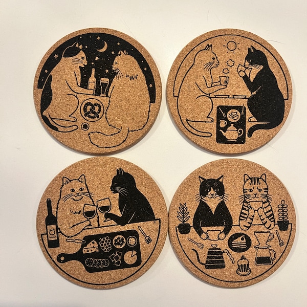 Cat Pairings Coaster Set - Etsy