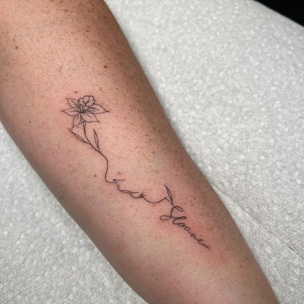 Birth Month Flower Child Side Profile | Minimal Tattoo Design ...