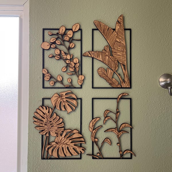 Multi Leaves Wood Wall Art - Tropical Leaf - Botanical Plant Wall Decor ...