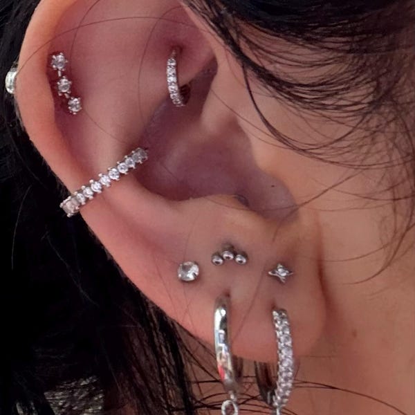 Huggie Hoop Earrings • Paved Clicker Hoops • Cartilage Hoop • Rook Hoop ...