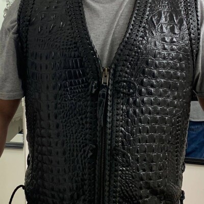 Gator Embossed Leather Vest for Bikers. 100% Handcrafted Vest. Hand ...