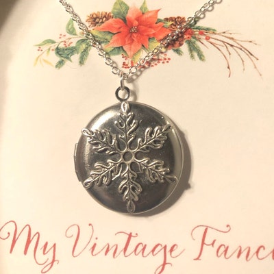 Silver Snowflake Locket Necklace, Winter, Ice, Photo, Hidden Message ...
