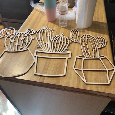 Cactus Decor Laser Cut Wood Geometric Art Laser Cut Art - Etsy
