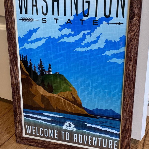 Retro Style Travel Poster, Washington Vintage Rustic Poster Print, Home ...