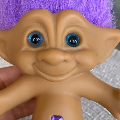 Vintage Ace Novelty Treasure Troll Doll, Purple Hair, Purple Diamond ...