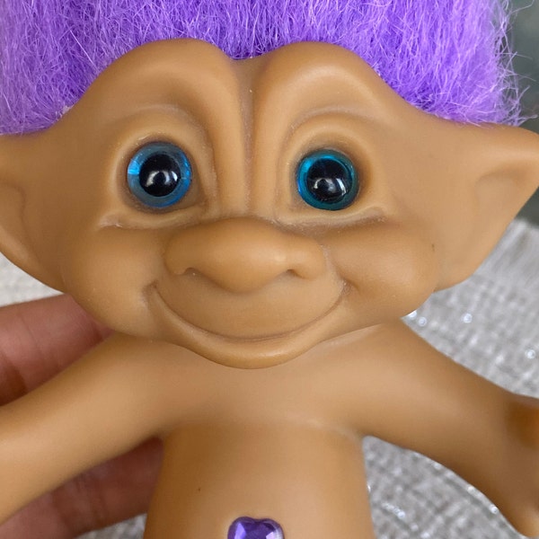 Vintage Ace Novelty Treasure Troll Doll, Purple Hair, Blue Circle Jewel ...