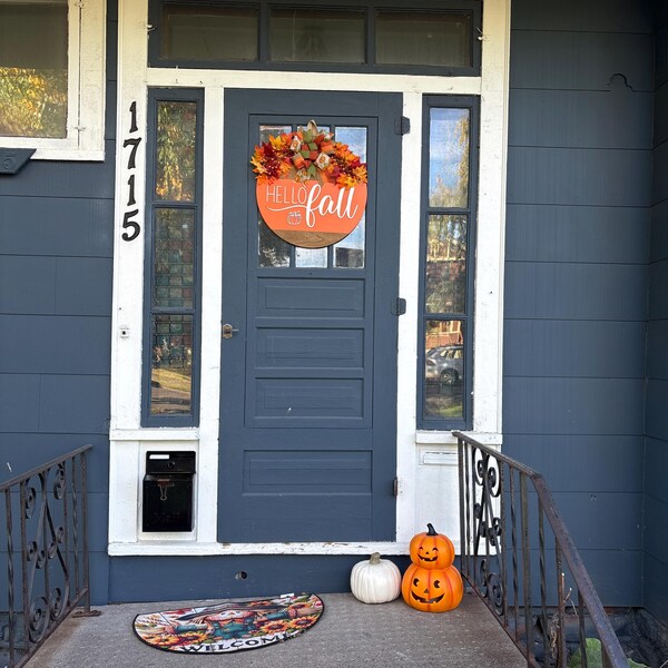 HELLO FALL Door Hanger Hello Fall Front Porch Sign Door Hanger for Fall ...