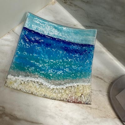 Fused Glass Ocean Wave, Free Standing Glass Wave Art, Beach Glass Decor ...