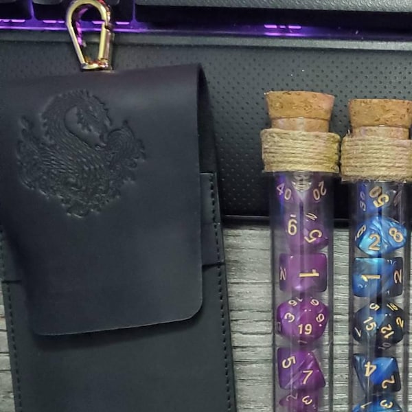 RPG Dice Potion Bag With Fantasy Dice Potion Flask Set: Black Leather ...