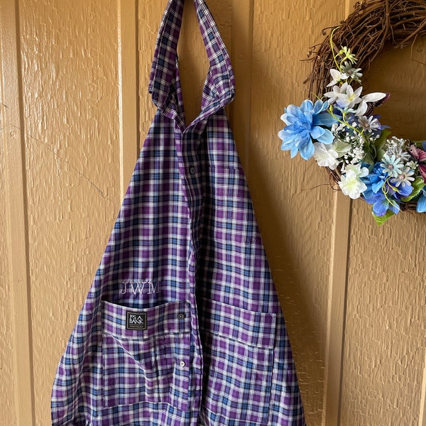 Upcycled Apron, Womans Apron With Pockets, Recycled Apron, Plaid Shirt ...