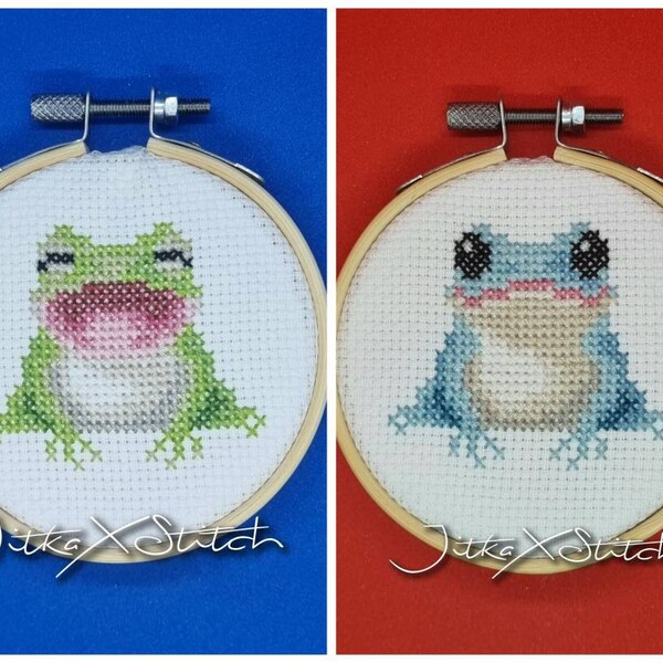 Frogs Cross Stitch Pattern PDF Bundle - Blue + Green Frog Embroidery ...