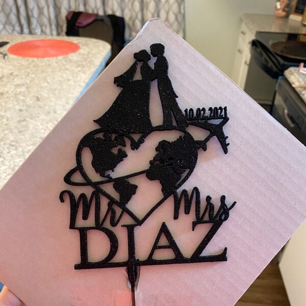 Travel Themed Wedding Cake Topper Personalized Travelling Cake Topper ...