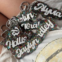 Personalized Name Keychain, Cute Confetti Acrylic Keyring, Backpack ...