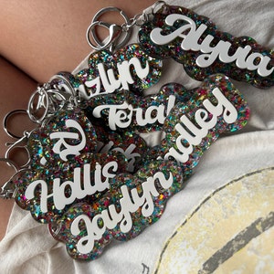 Personalized Name Keychain, Cute Confetti Acrylic Keyring, Backpack ...