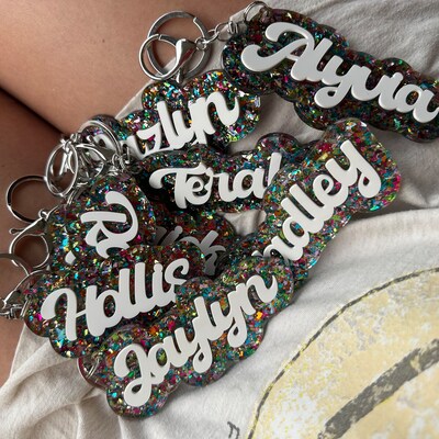 Personalized Name Keychain, Cute Confetti Acrylic Keyring, Backpack ...