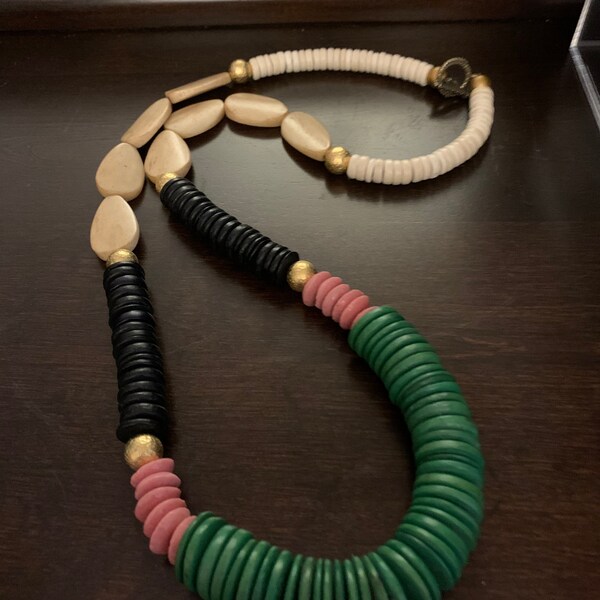 Polka Dot African Bone Bead Flat Bead / White Coconut Chip Bead ...