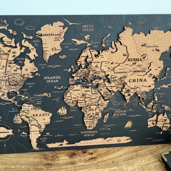 Large 3D Wood World Map, Neon Map Wall, Map of the World, Wooden Wall ...