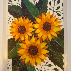 Sunflowers Postcard Garden Flower Card Nature Illustrated Watercolour ...
