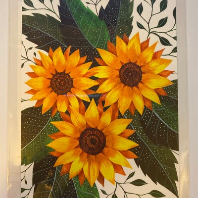 Sunflowers Postcard Garden Flower Card Nature Illustrated Watercolour ...