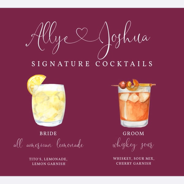 Bride and Groom Drink Sign, Bachelorette Drink Sign Template, Signature ...