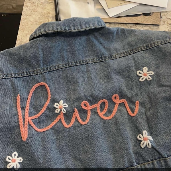Kids Hand Embroidered Denim Jacket | Personalized Name Kids Jean Jacket ...