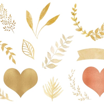 Gold Leaves Clipart, Glitter Clipart, Gold Clipart, Gold Leaf, Gold ...