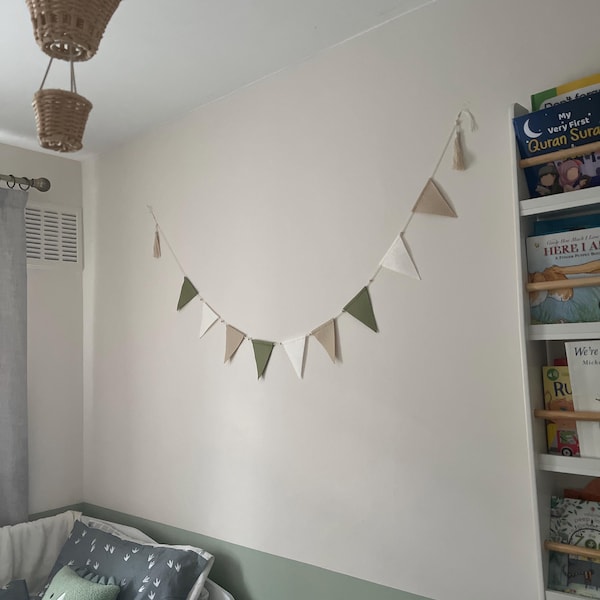 Sage Green, Beige & Natural Baby Bunting, Felt Neutral Bunting, Kids ...