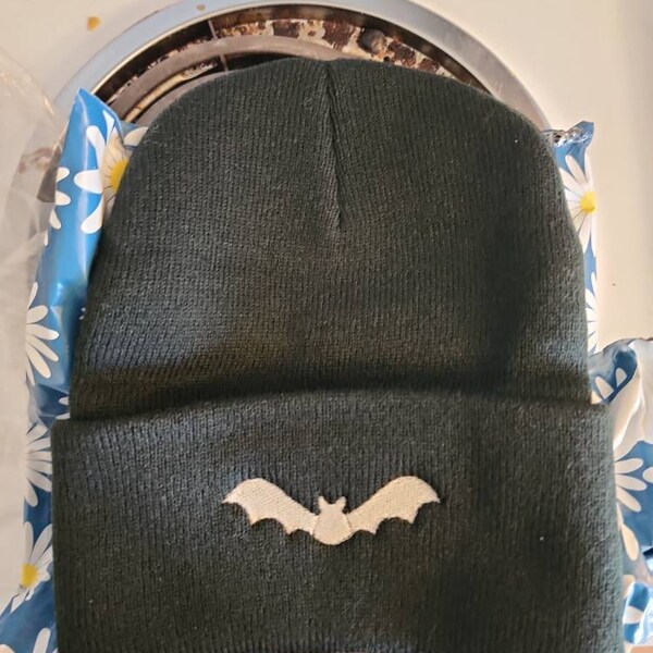 Bat Beanie, Ghost Beanie, Halloween Beanie, Embroidered Beanie, Glow in ...