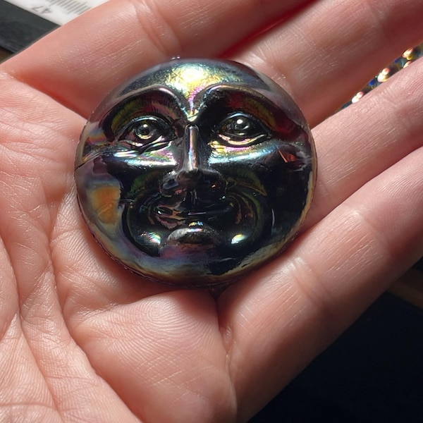 Yellow Moonface Glass Jewel, Chicago Art Glass, 40mm Moonface ...