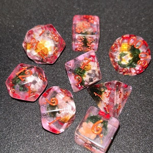 Pink Flowers and Moss Dice Set, TTRPG Dice, Polyhedral Dice, D&D Dice ...