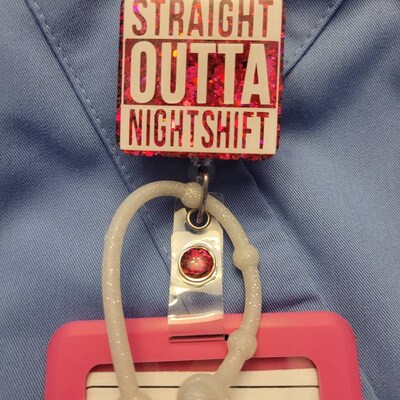 Night Shift Badge Reel, Work ID Holder, Glitter Badge Holder, Funny ...