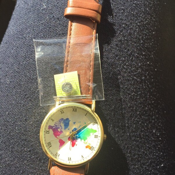 Colorful World Map Watch | Travel Gift | Cartography | Leather Watch ...