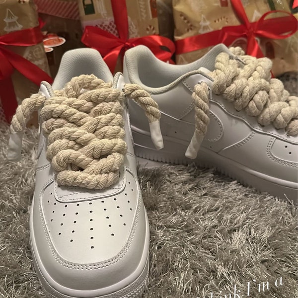 Chunky Laces 10mm Thick Cotton Rope Shoelaces 2pcs, White With White ...