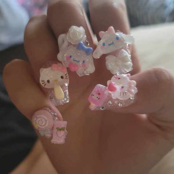 Grunge Fairycore Nails/ Handmade Press on Nails/ Hand Sculpted 3d Nails ...