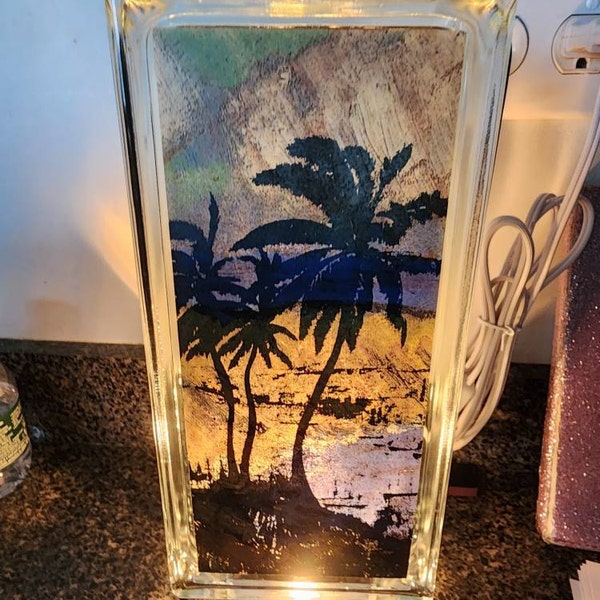 Lotus Lighted Glass Block, Zen Decor, Tropical Decor, Upcycled Retro ...